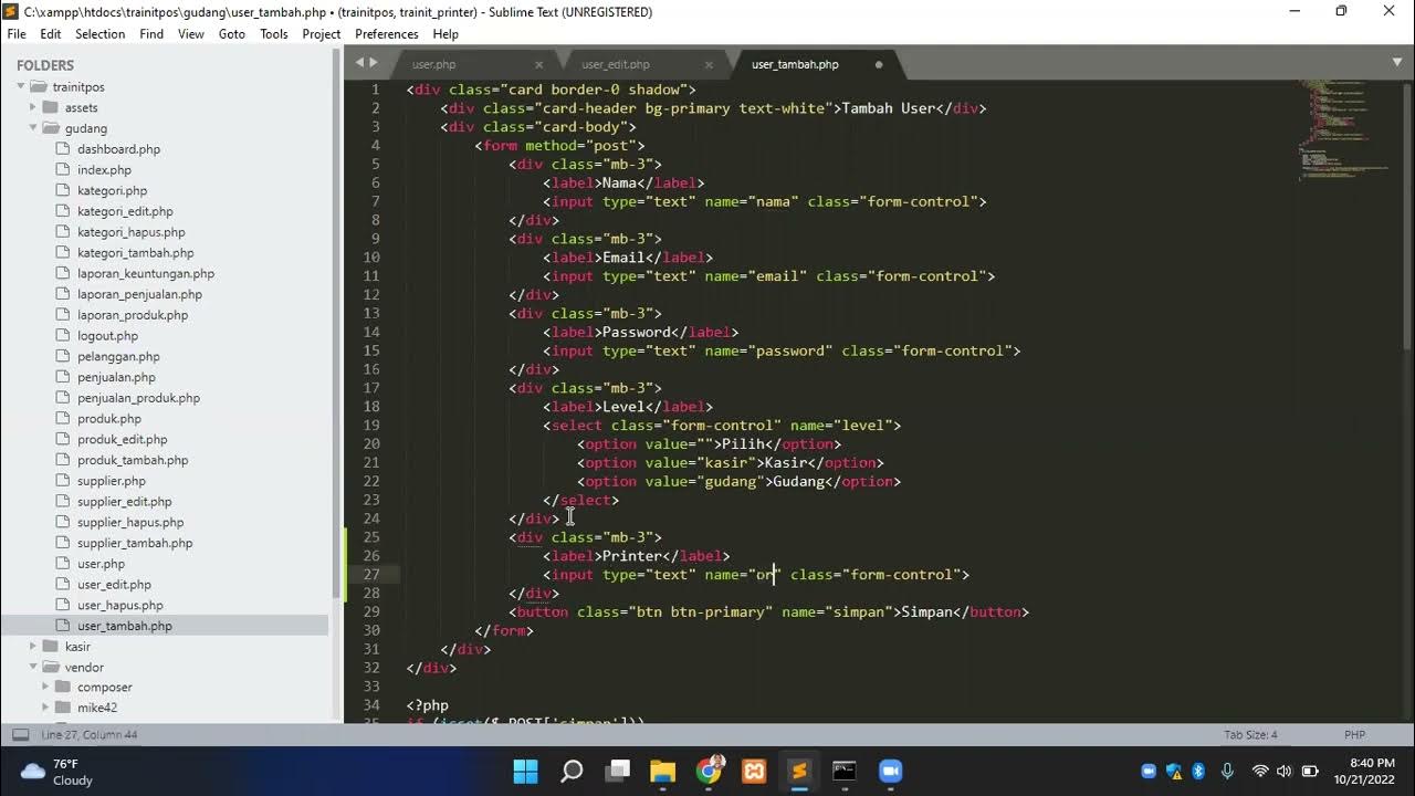 Tutorial Membuat Aplikasi Kasir - 27 set printer pada user - YouTube