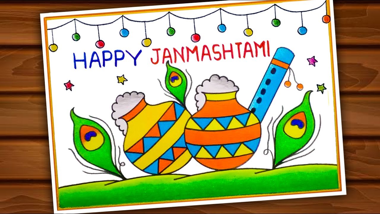 Krishna Janmashtami drawing| Happy janmashtami poster drawing easy ...