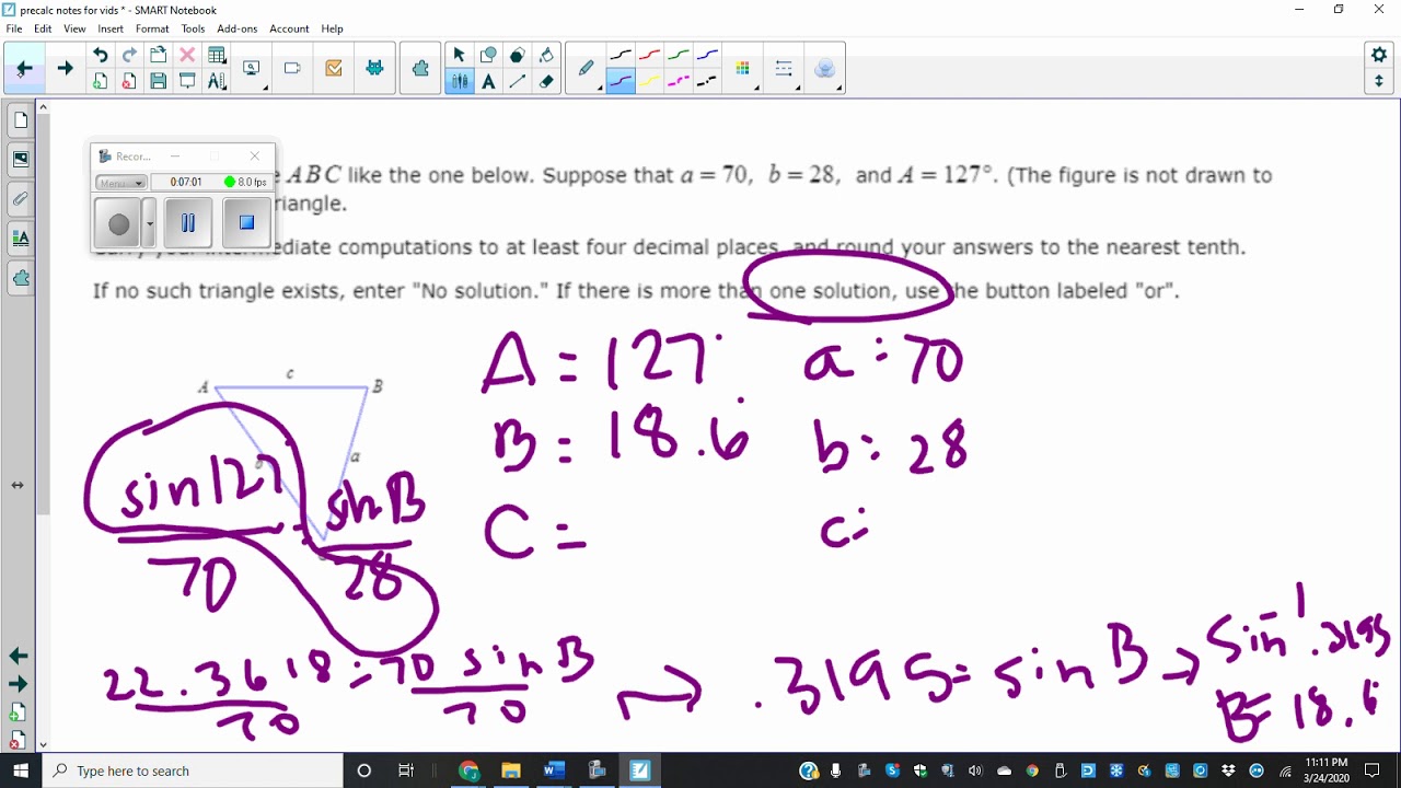 Solving a triangle with Law of Sines: problem type 2 - YouTube