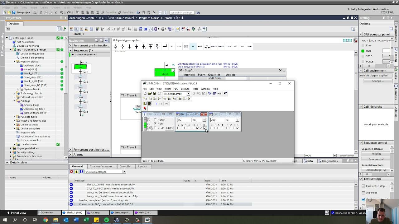 Siemens TIA portal Graph Sequentie onderbreken of stoppen en resetten ...