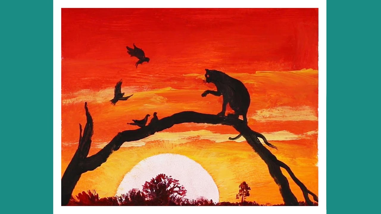 leopard on tree acrylic painting for beginner|How To Draw A Sunset On ...