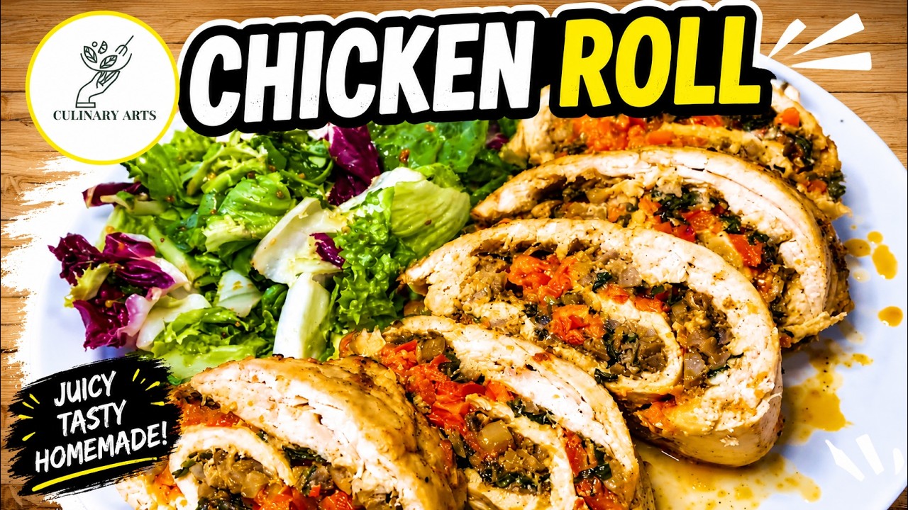 CHICKEN ROLL with Mushrooms, Peppers and Cheese - YouTube
