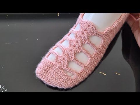 ZİNCİR ARASI SU TAŞI MODELİ PATİK MODELİ TIĞ İŞİ ÇEYİZLİK PATİK ÖRNEĞİ HOW TO CROCHET EASY SLIPPERS