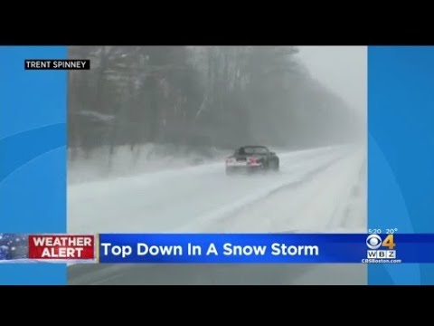 Convertible With The Top Down Seen Driving On Route 2 During Snowstorm ...