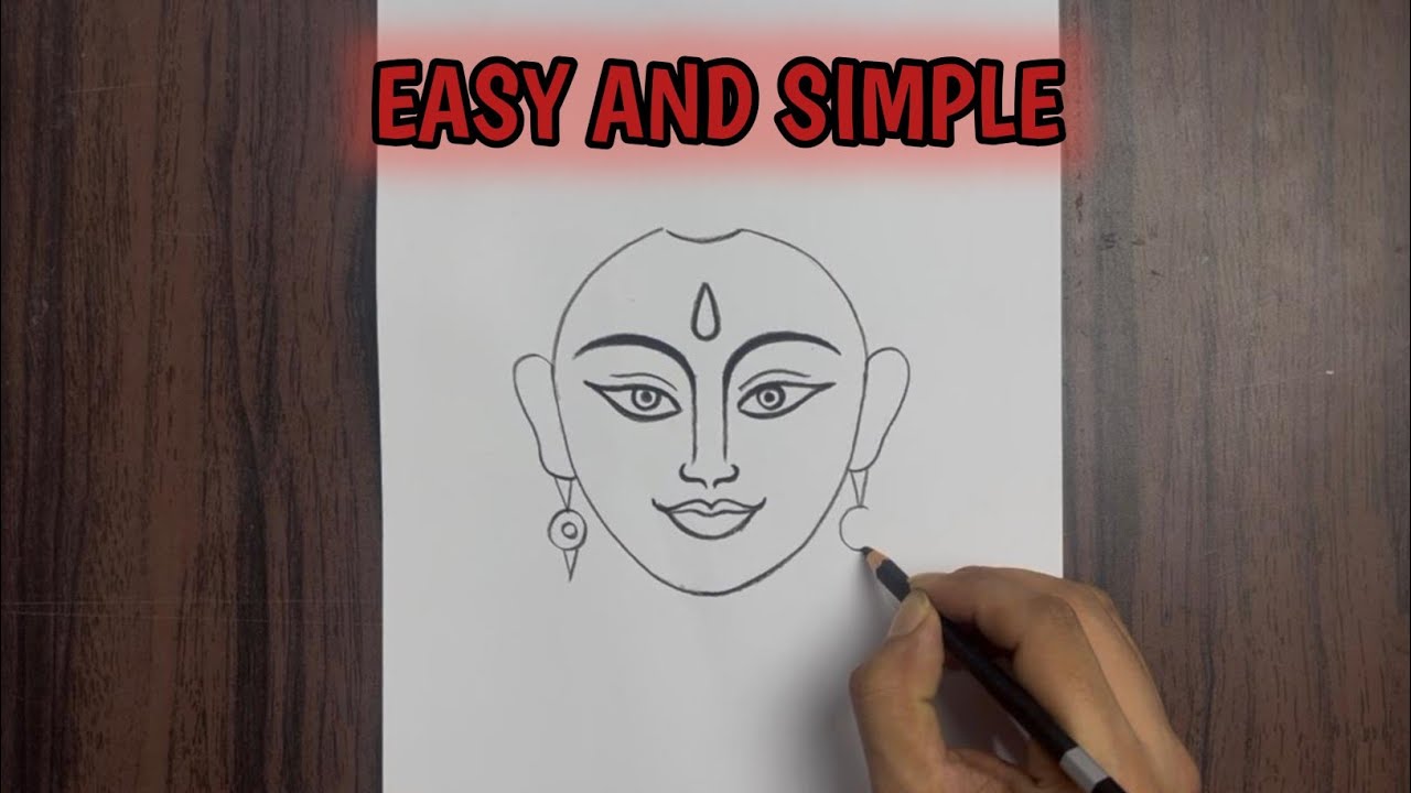 Maa durga very easy and simple drawing tutorial - YouTube