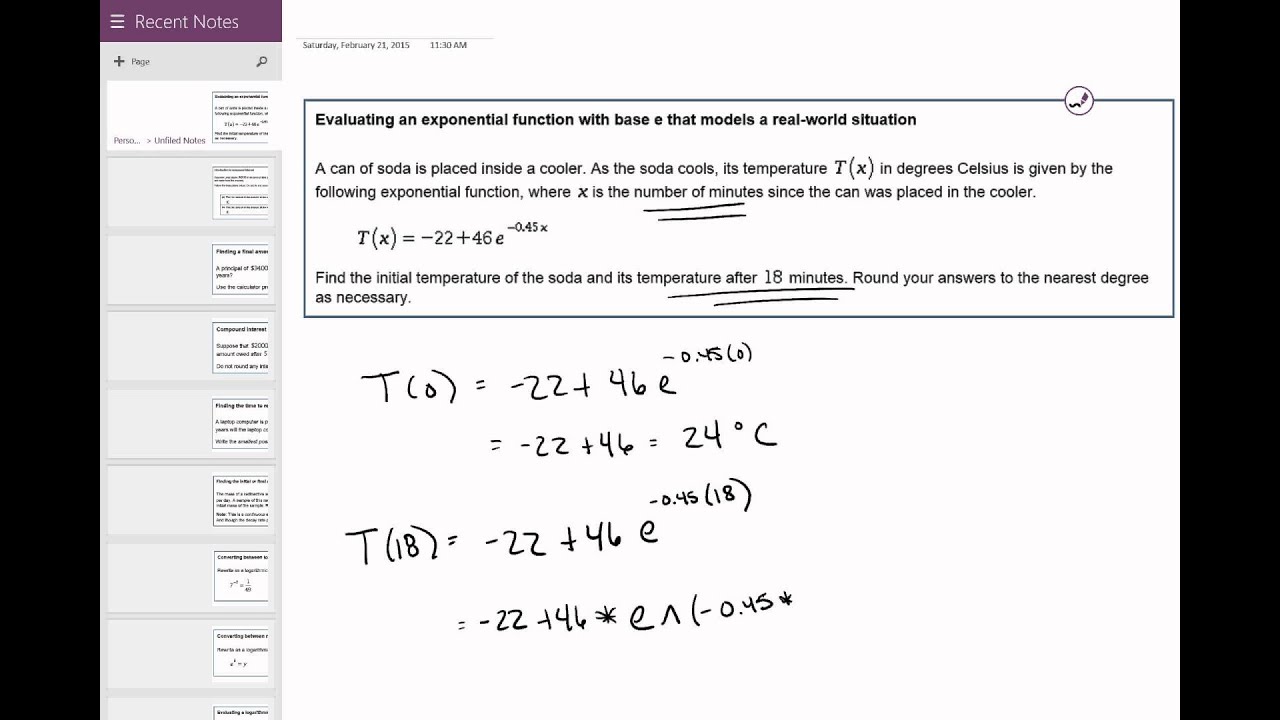 21 03 Evaluating an exponential function with base e that models a real ...
