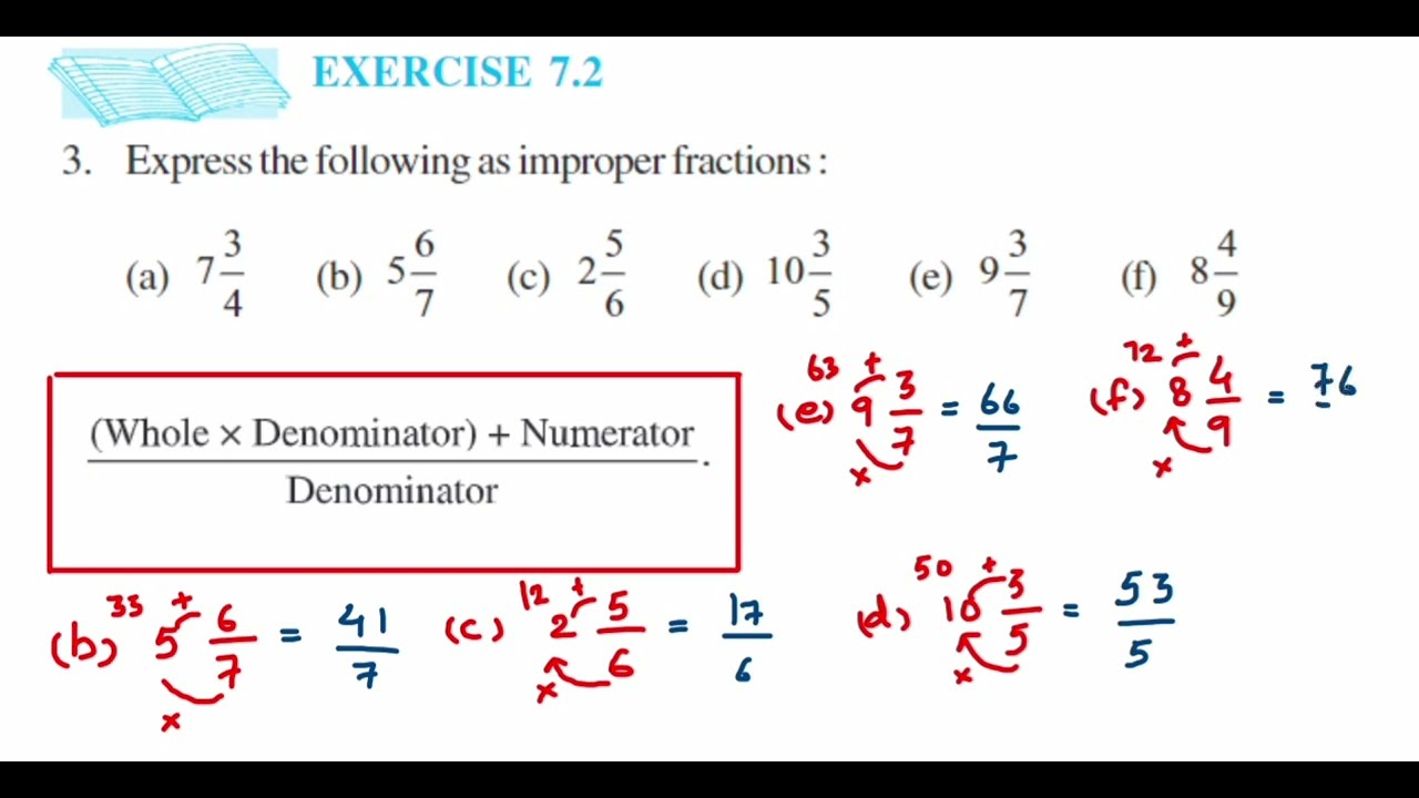 3q Ex 7 2 Fraction Class 6 Maths Express The Following As Improper