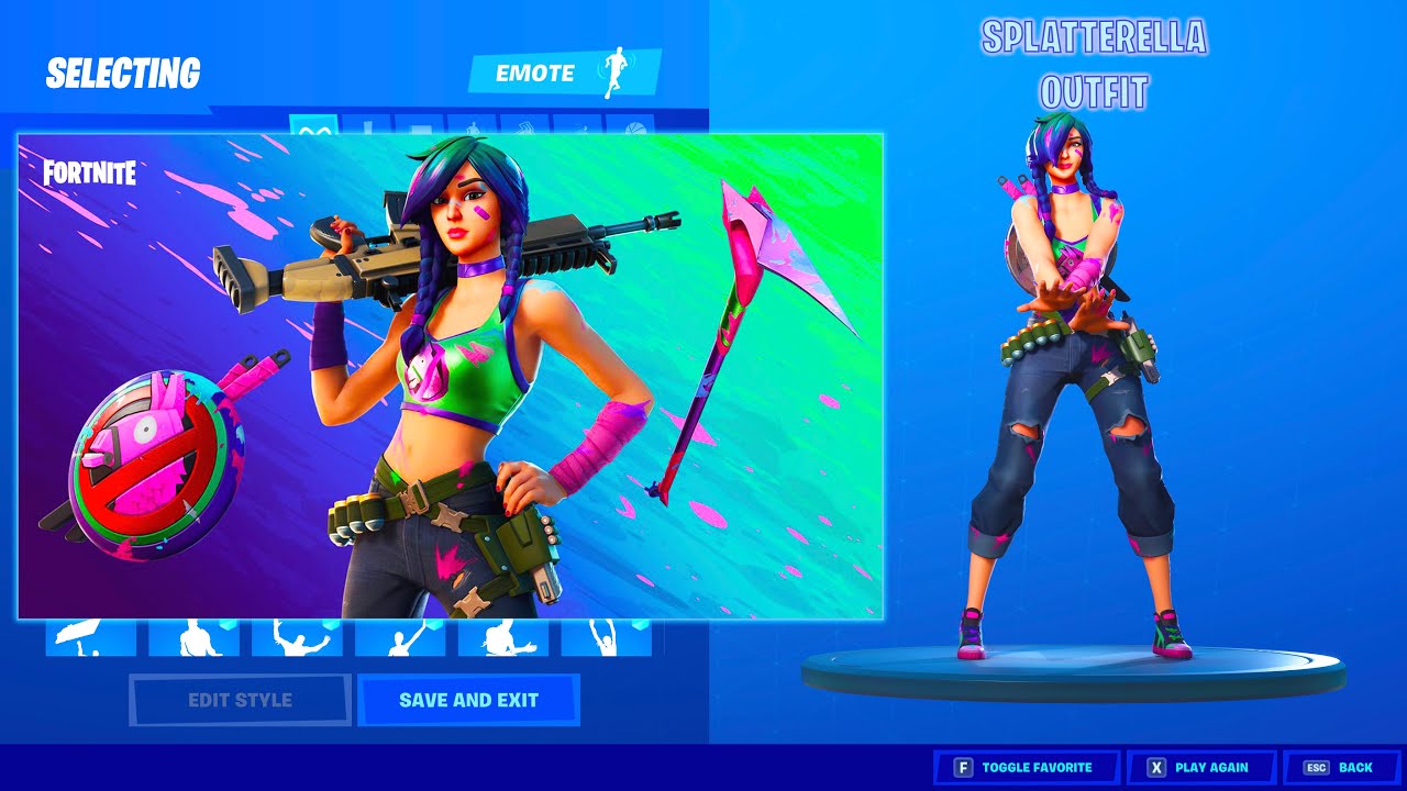 FORTNITE *SPLATTERELLA* SKIN SHOWCASE (BACKBLINGS AND EMOTES) - YouTube