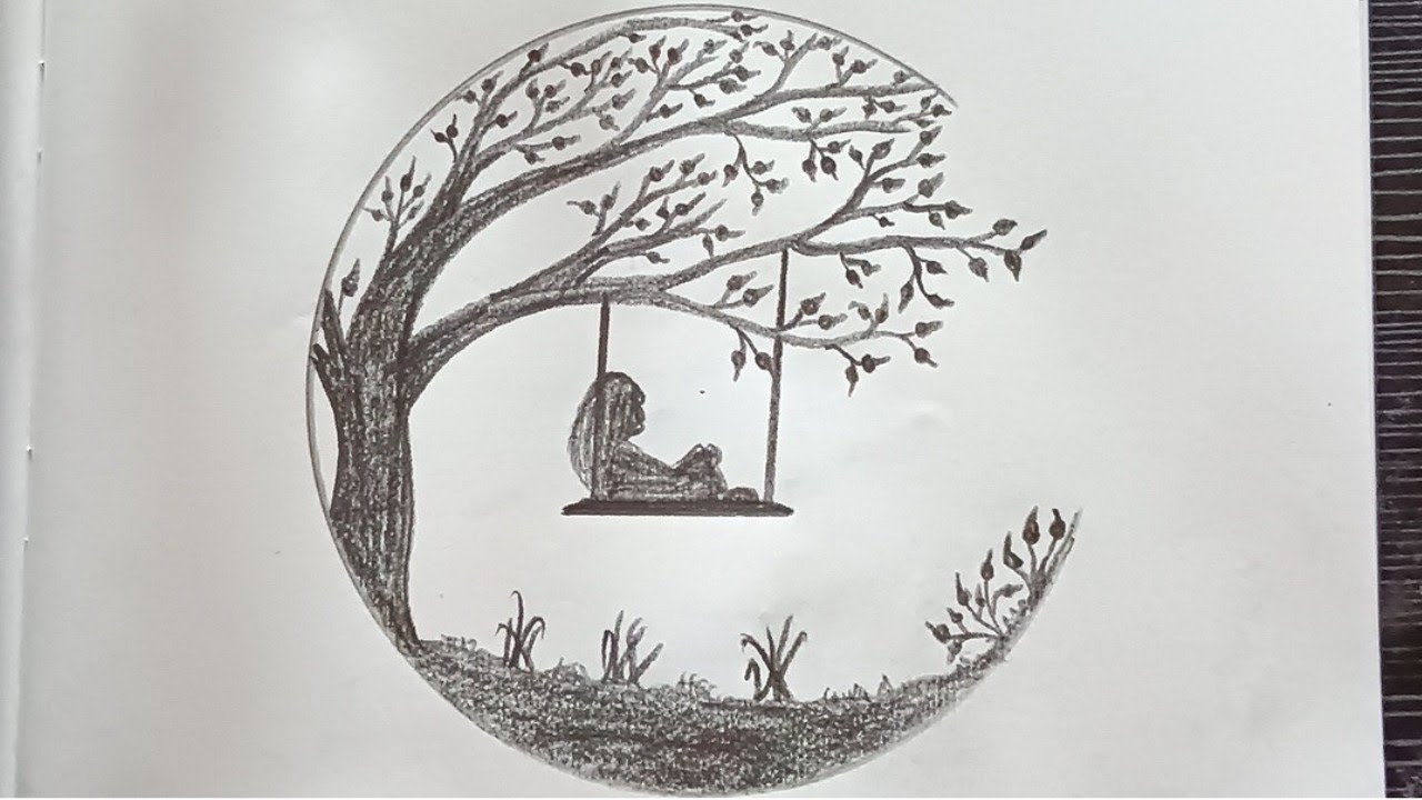 how to draw circle drawing with alone girl || alone girl in circle ...