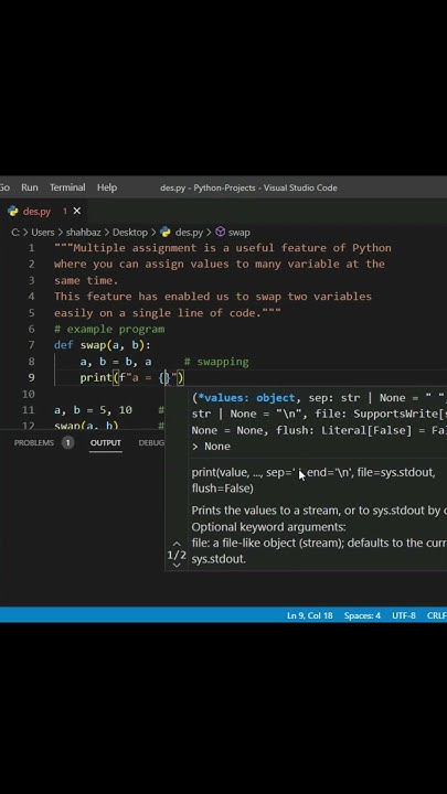 Python Program Swap Two Variables In One Line With Multiple Assignment Youtube