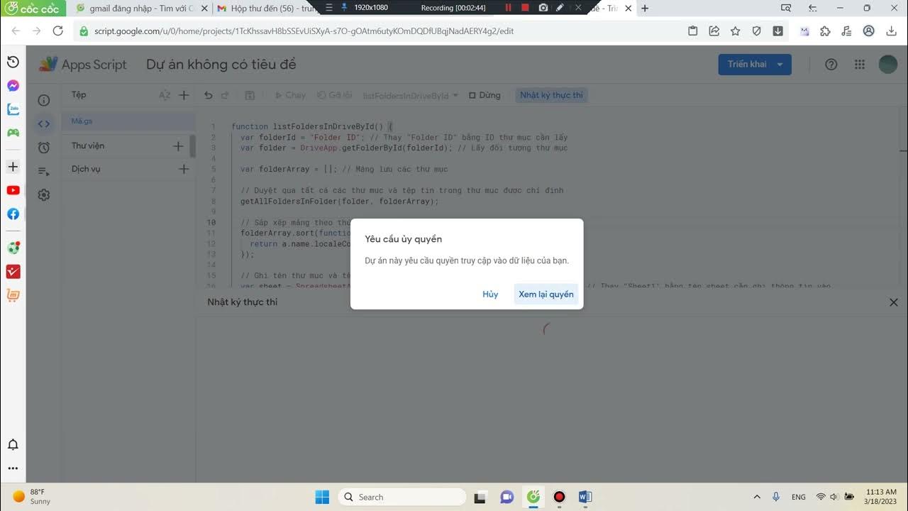 Code appscript lấy tên folder và thư mục con trong Drive - YouTube