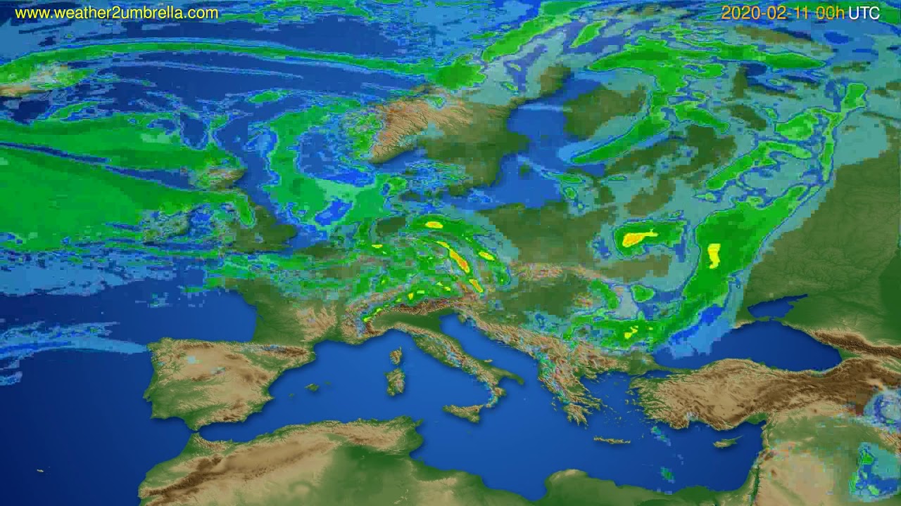 Radar forecast Europe // modelrun: 12h UTC 2020-02-10 - YouTube
