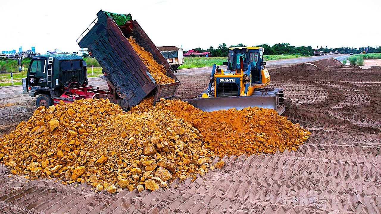 Good Job! Fill up land Sand Make Road Of Technic Operator Bulldozer ...