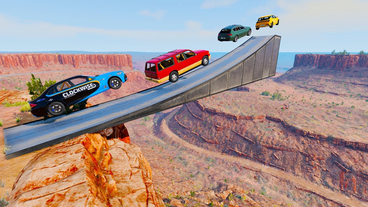 Car Jump From Cliff With Big Metal Ramp 😱 Beamng.Drive - YouTube
