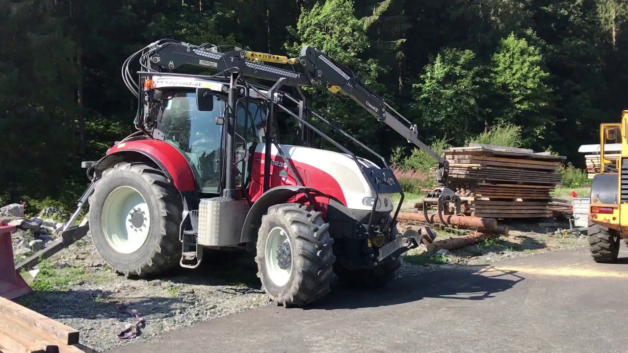 Forest Tractor Crane * STEYR CVT 6230 * CRANAB FC8 Kran - YouTube