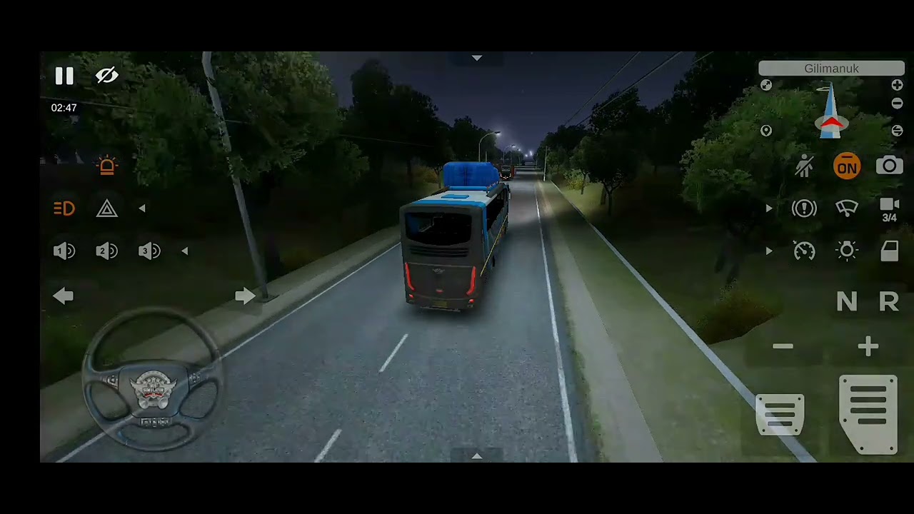 High-speed bus driving in midnight near coastal road| Bus simulator ...