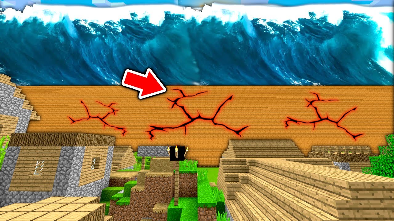 BARDZO WIELKIE TSUNAMI vs TAMA i WIOSKA w Minecraft z SmileSlow! cz.2 ...