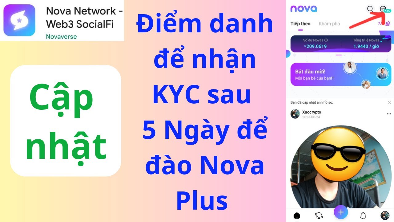 Nova network Hướng dẫn cập nhật điểm danh mỗi ngày để nhận kyc sau 5 ngày - để đào Nova plus ...