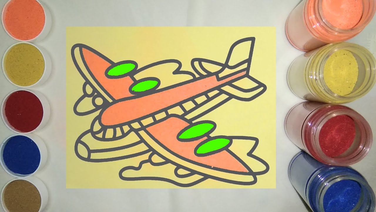 Colored Sand Painting Great Airplane learn drawing coloring for Kids ...