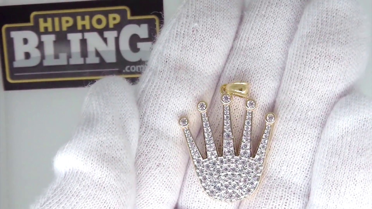 Crown for King Gold CZ Bling Bling Pendant MBP1026G - YouTube
