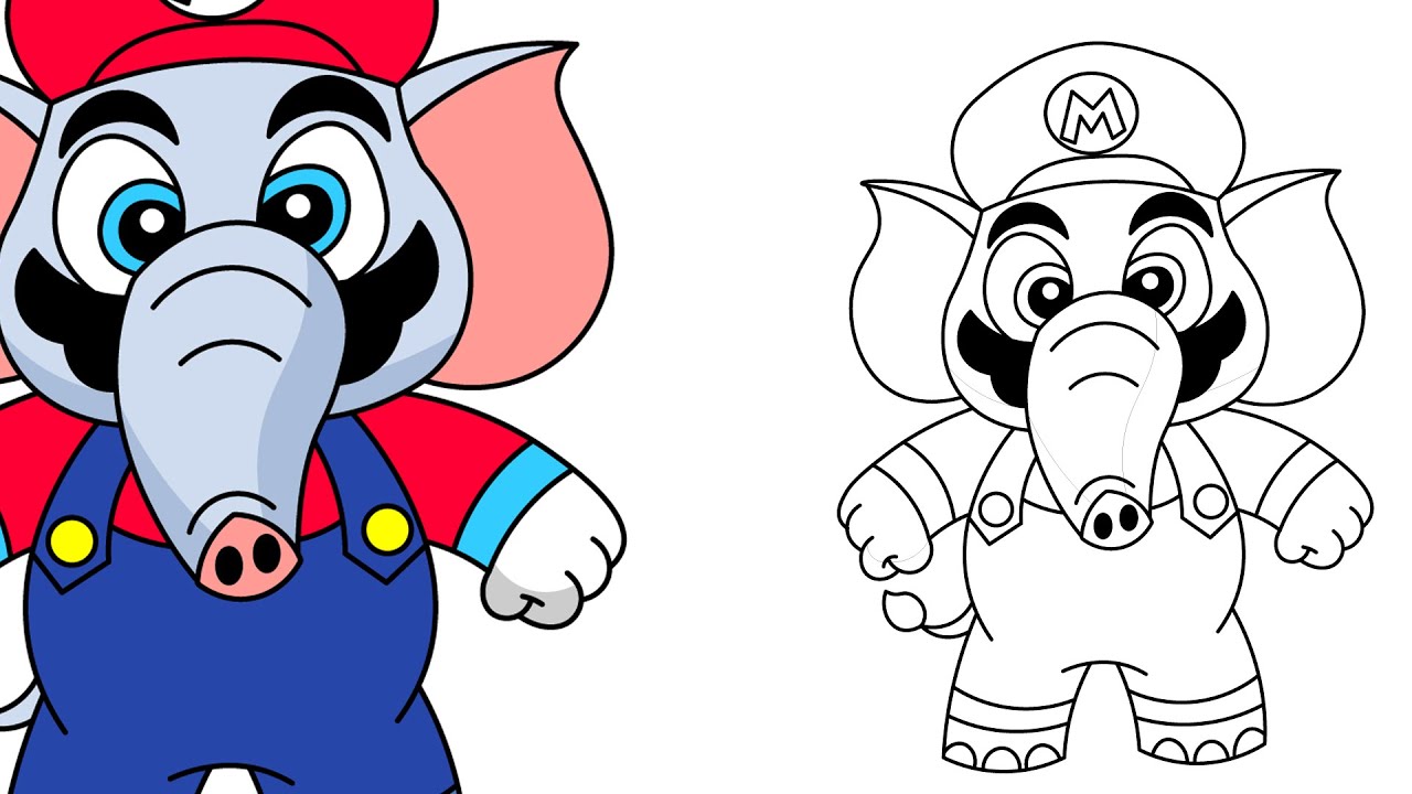 How To Draw Elephant Mario | Cute Drawing Step by Step | Super Mario ...