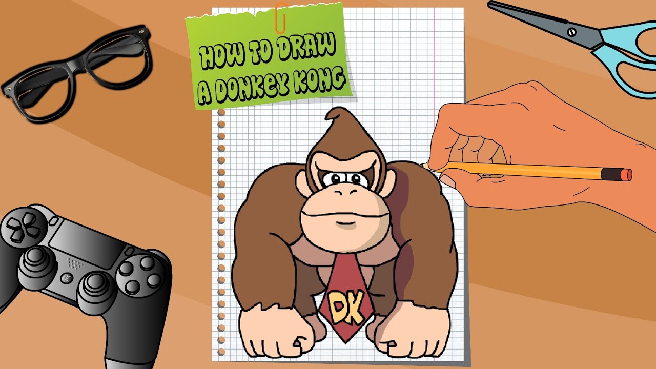 How to draw Donkey Kong. Cartoon for kids. - YouTube