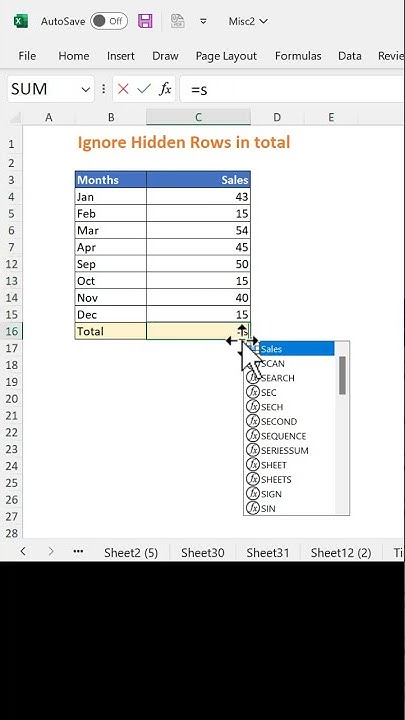Exclude Hidden Rows In Total Youtube 