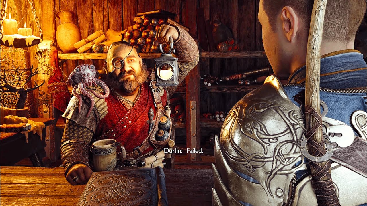 Durlin puts a Fine on Kratos & Atreus for carrying Mimir's head Scene ...