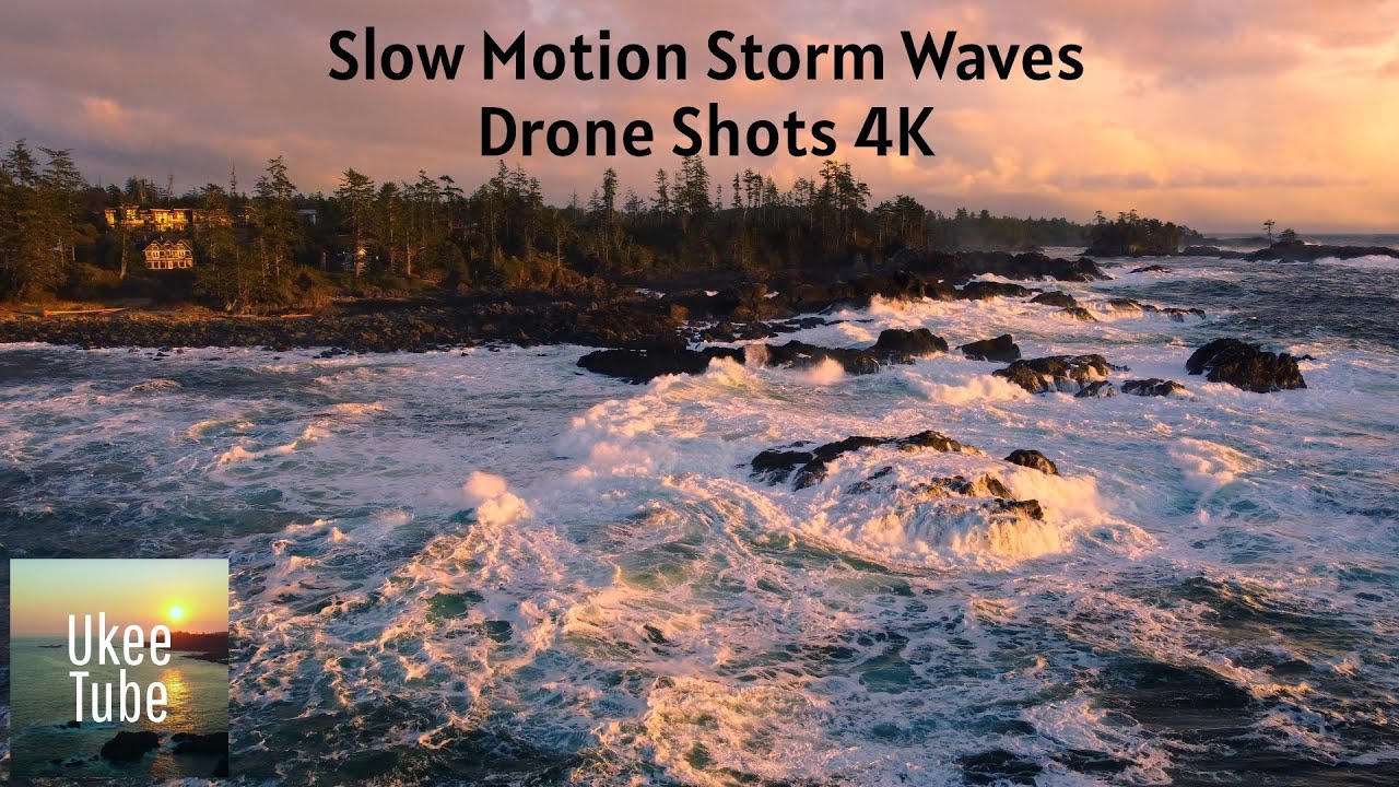 Slow Motion Waves at Sunset - Drone Footage - 4K UHD - Vancouver Island ...