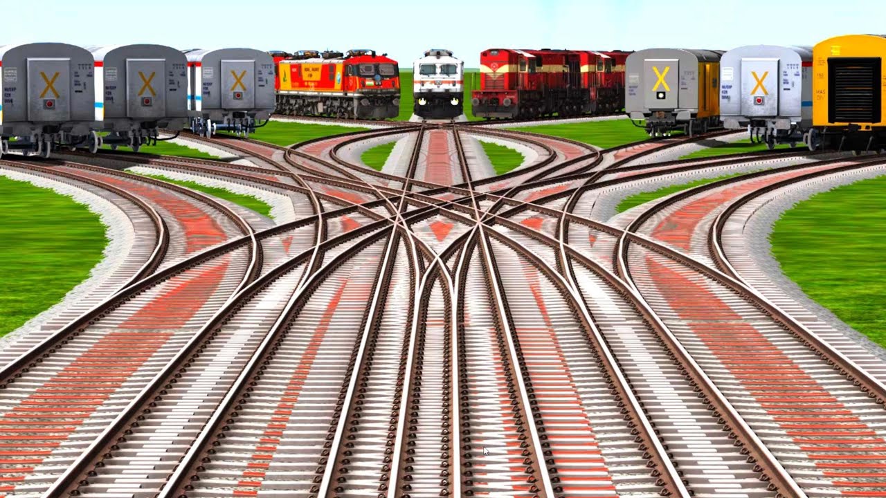 9 Trains Hight Speed Crossing| BUMPY RAILROAD TRACKS |trainsimulator ...