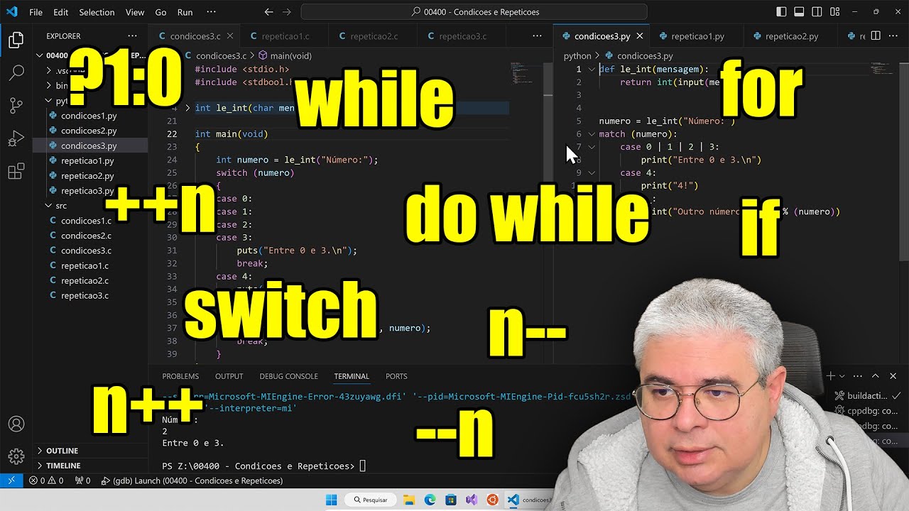 Condições e Repetições - Linguagem C para quem programa em Python - YouTube