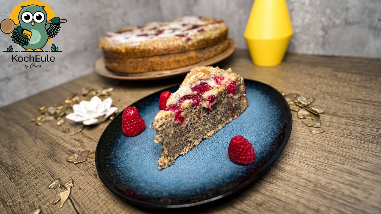 saftige Mohntorte mit Himbeeren | Kuchen backen leicht gemacht | Torte ...