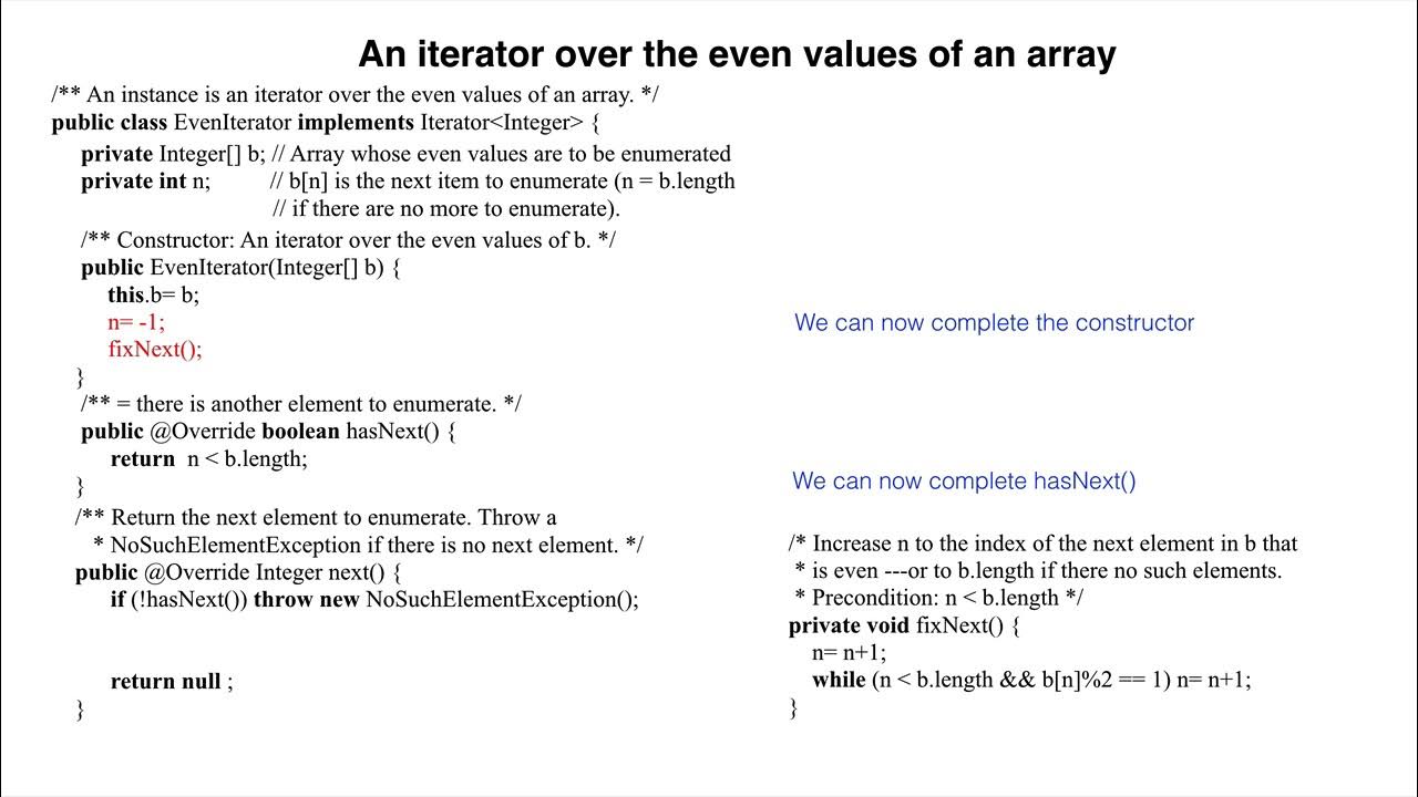Iterator/Iterable 2. An Iterator of even values in an Integer array. - YouTube