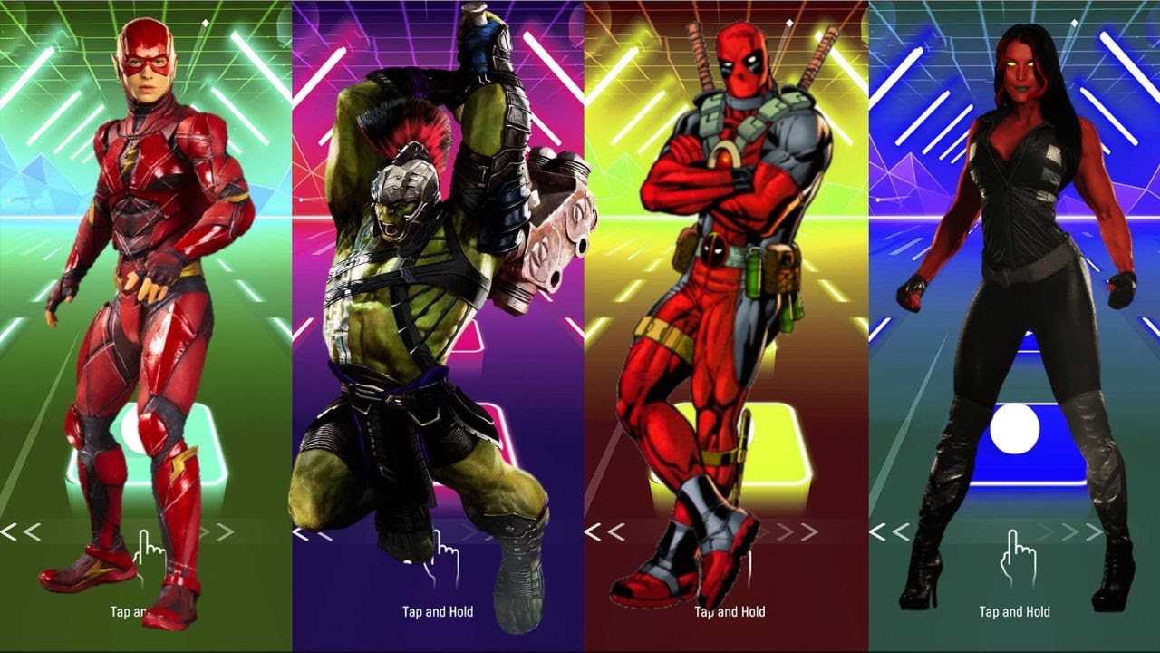 Epic Tiles Hop EDM Clash! Flash vs Huik vs Deadpool vs Red She Hulk ...