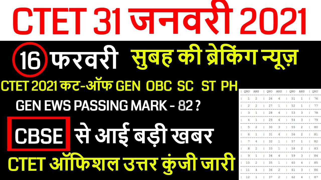 ctet answer key 2021 / CTET PASSING MARKS CUT-OFF GEN OBC SC ST PH 2021 / ctet result 2021 ...