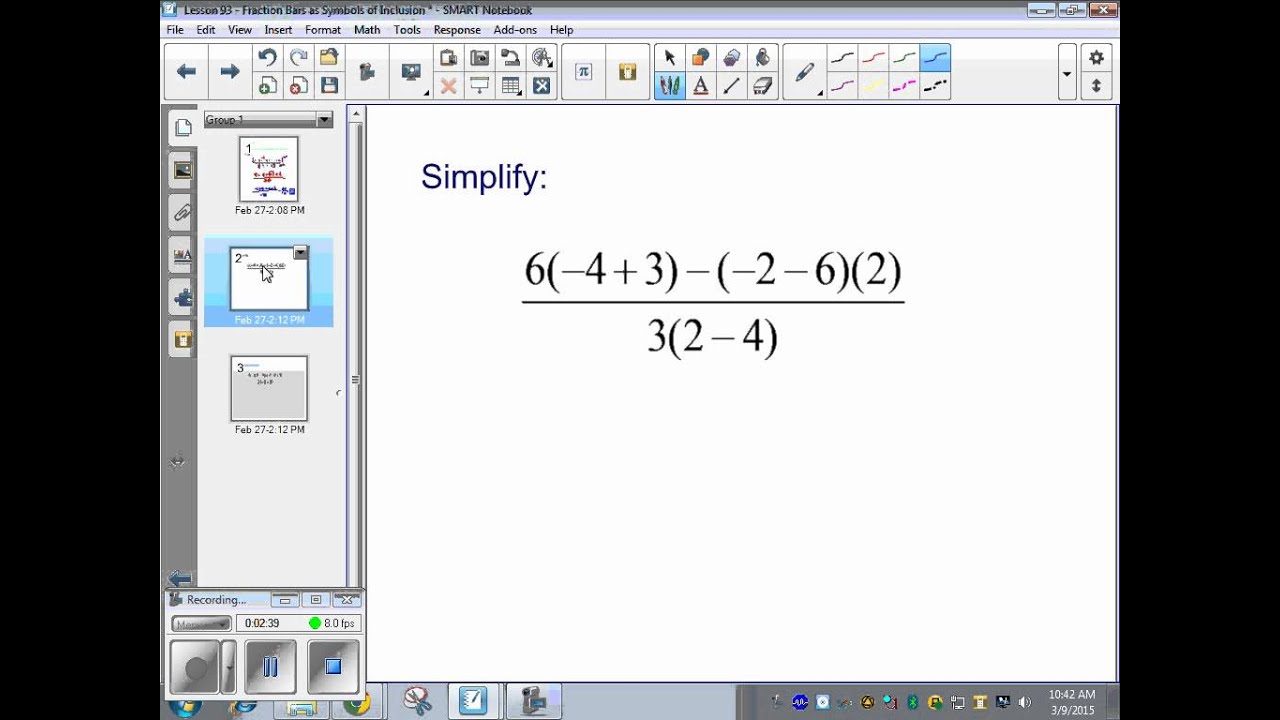 Saxon Pre-Algebra - Lesson 93 - Fraction Bars as Symbols of Inclusion ...