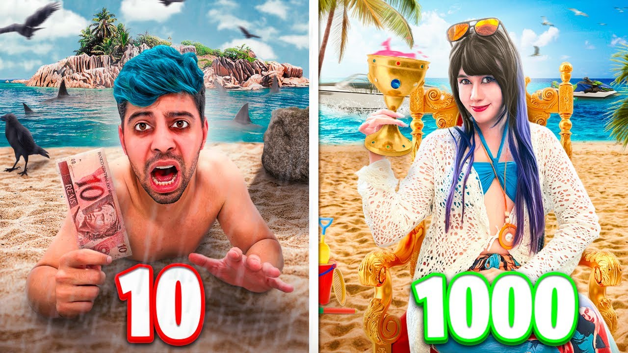 24 HORAS NA PRAIA DE 10, 100 OU 1000 REAIS! DESAFIO INSANO - YouTube