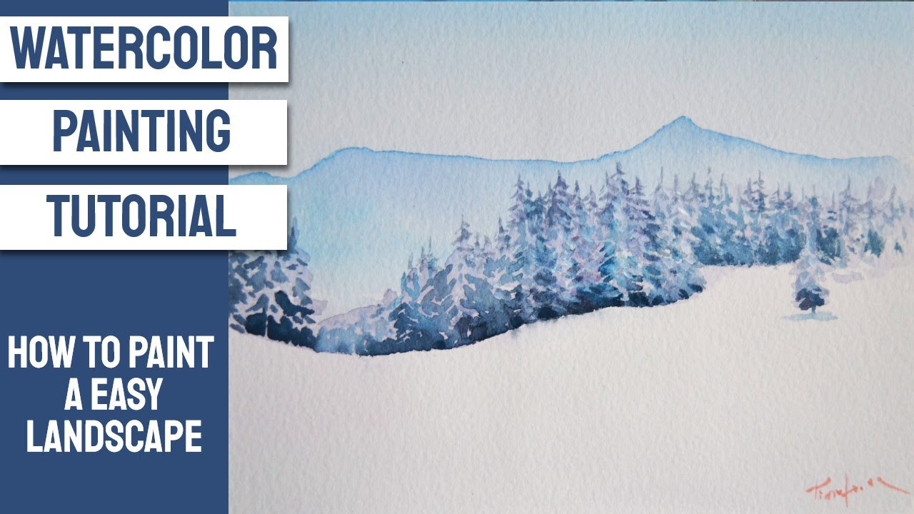 WATERCOLOR Painting TUTORIAL - How to Pain EASY Winter LANDSCAPE - YouTube