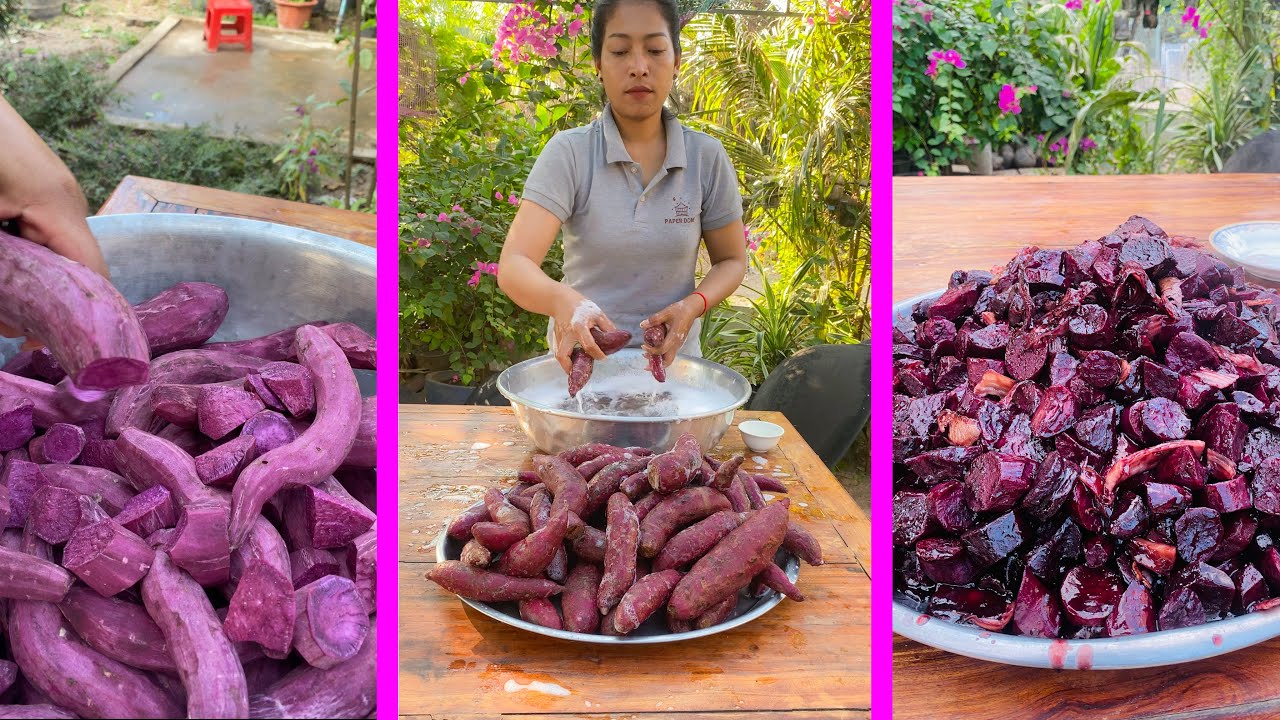 Yummy purple potatoes cook palm sugar and eat delicious | Amazing ...