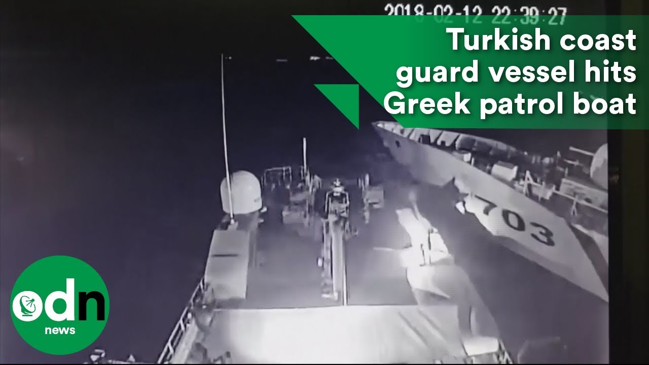 Turkish coast guard vessel hits Greek patrol boat - YouTube