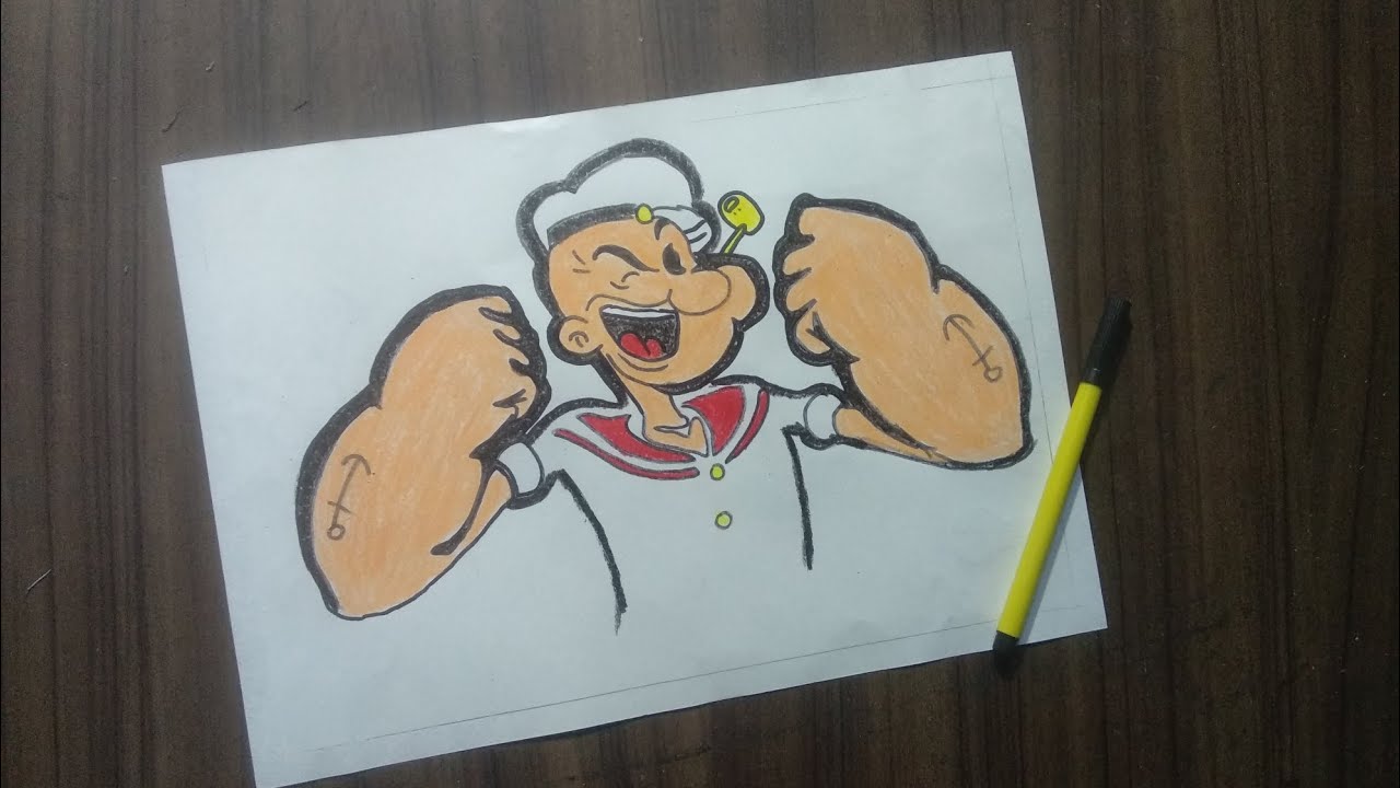How To Draw Popeye | Popeye Cartoon Drawing | 90s Cartoon Painting ...