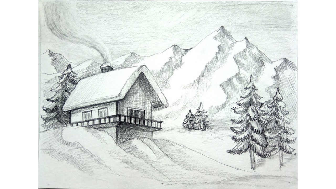How to draw a winter landscape / Pencil drawing // Как нарисовать ...