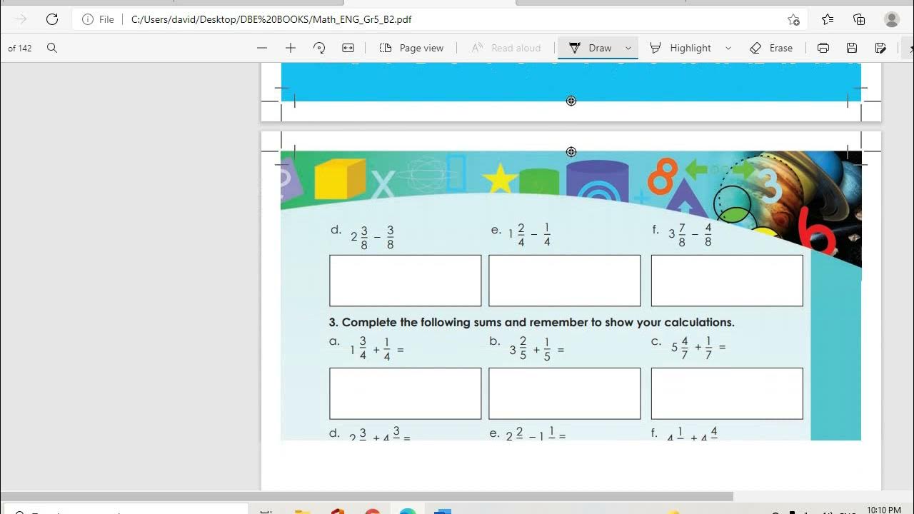 Grade 5 addition and subtraction of mixed numbers - YouTube