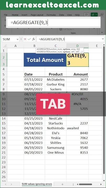 Excel Pro Trick Sum Values Ignoring Errors In Excel Using Aggregate Function In Excel Formula
