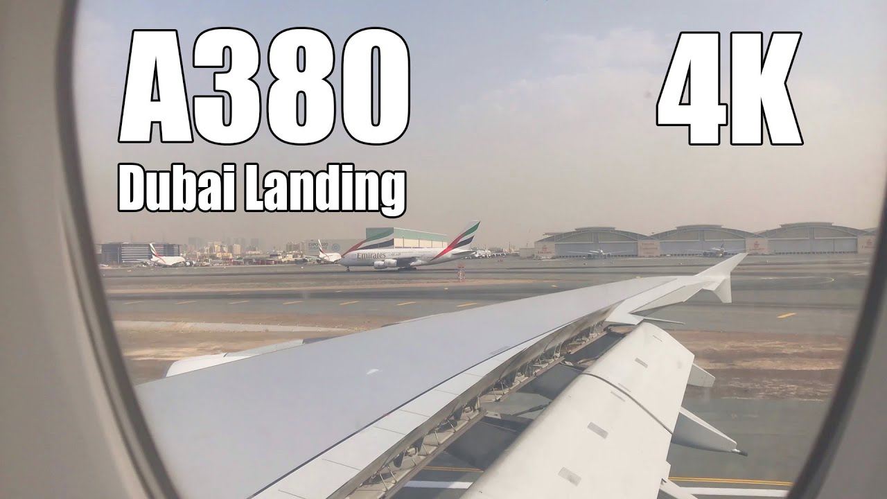 Emirates A380 landing Dubai. Nose camera and wing view. 4K - YouTube