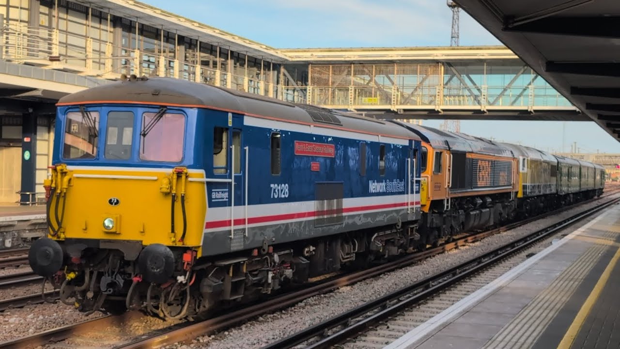 Network SouthEast livery GBRf Class 73128, 66315 and 69014 at Ashford ...