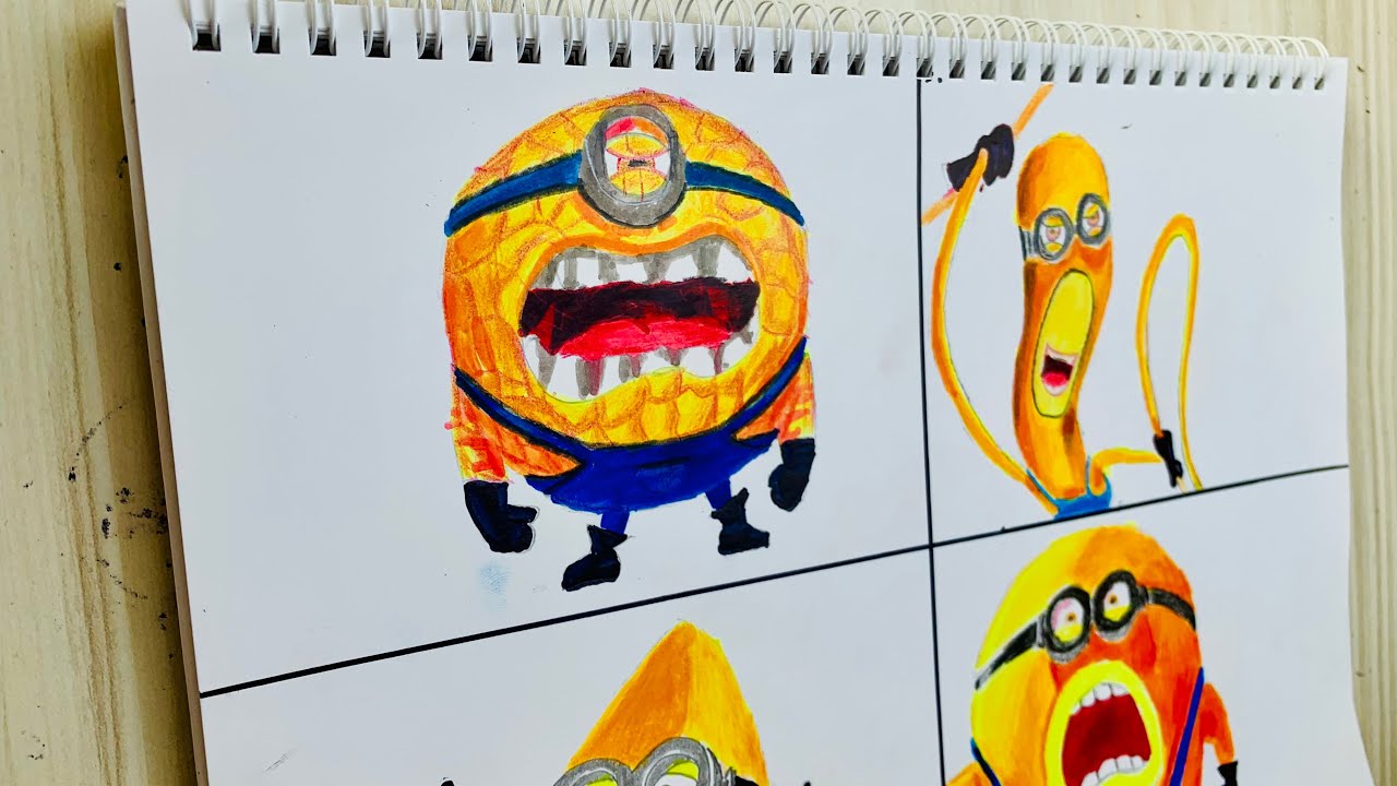 Drawing "Despicable Me 4: Mega Minions" (Jerry, Dave, Tim, Gus) - YouTube