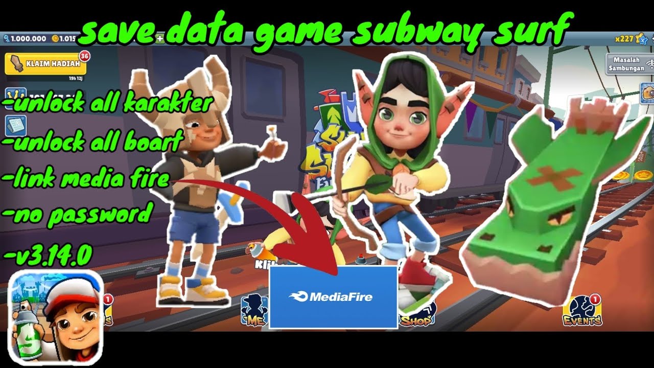 save data game subway surf, unlock all karakter Link media fire (no pw ...