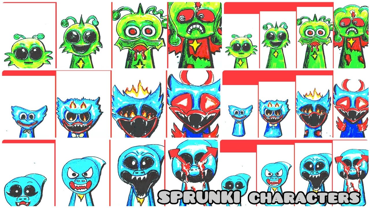 SPRUNKI characters | Collection of Drawing Sprunki Normal Vs Horror ...