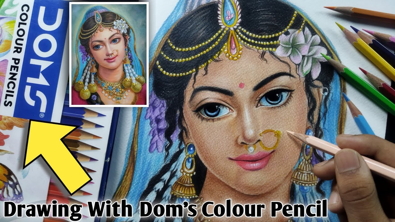 HOW TO DRAW--🦚 RADHA RANI 🦚 FACE WITH CHEAPEST COLOUR PENCILS ️ - YouTube